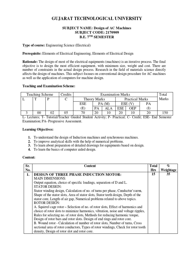 Gujarat Technological University: SUBJECT NAME: Design of AC Machines ...