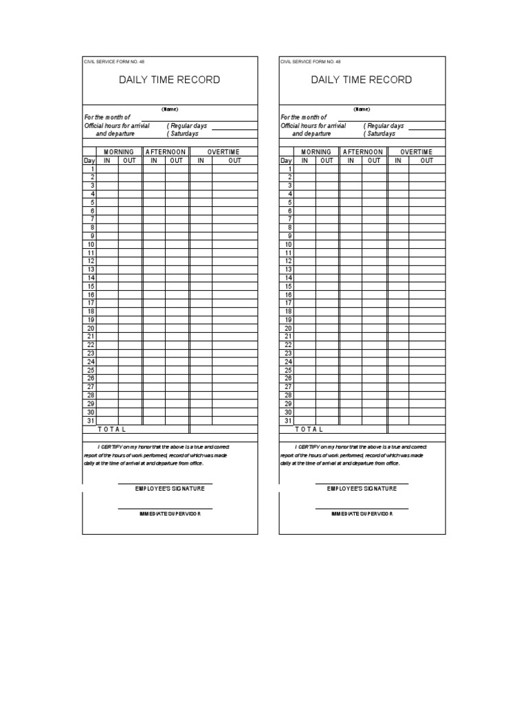 Daily Time Record Daily Time Record | PDF | Working Time | Social Programs