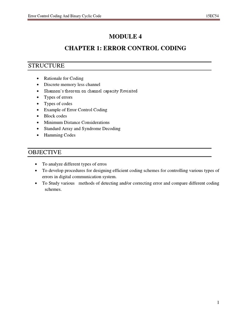 Structure: Chapter 1: Error Control Coding | PDF | Error Detection And ...