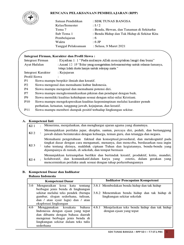 Kelas Rendah (RPP Kelas 1 t7 St2 p6) | PDF | Kajian Bahasa Asing