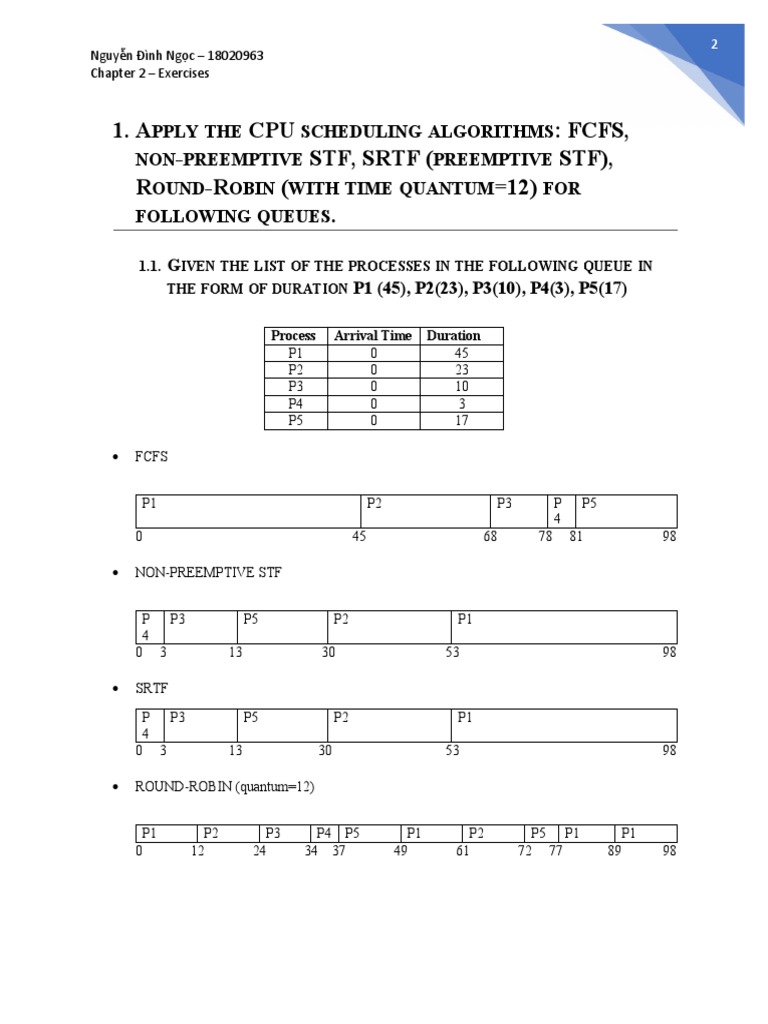 A CPU: FCFS, - STF, SRTF (STF), R - R ( 12) | PDF | Scheduling (Computing) | Computer Architecture