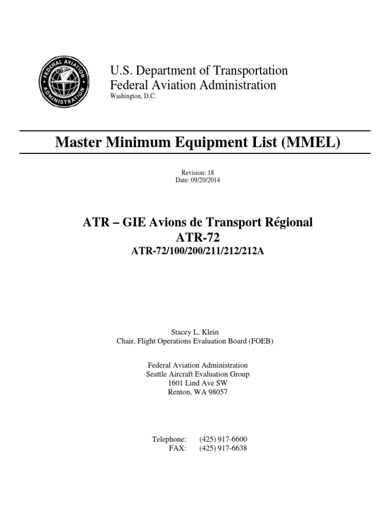 Master Minimum Equipment List (MMEL) : U.S. Department of Transportation Federal Aviation ...