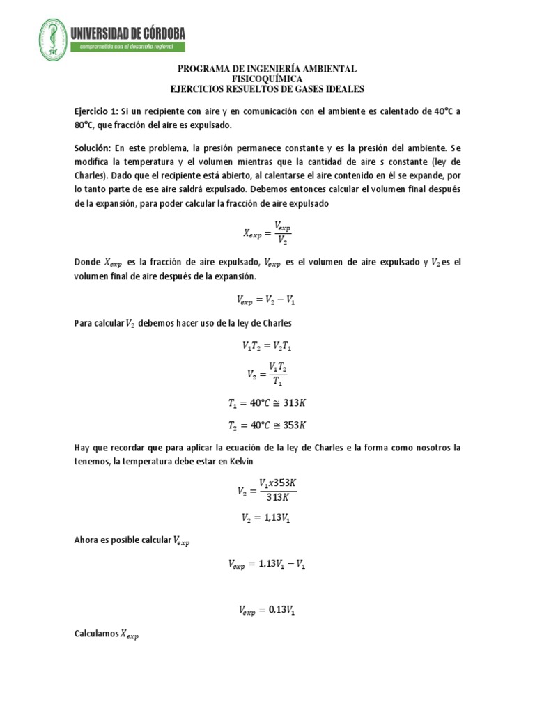 Ejercicios Resueltos de Gases Ideales Físicoquímica | PDF | Gases | Mole (Unidad)