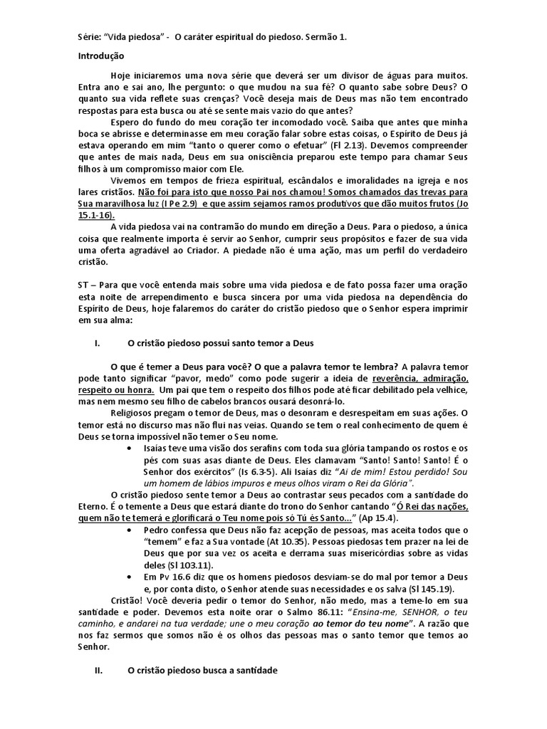 Série Vida Piedosa Sermao 1 - o Caráter Do Cristão Piedoso | PDF ...