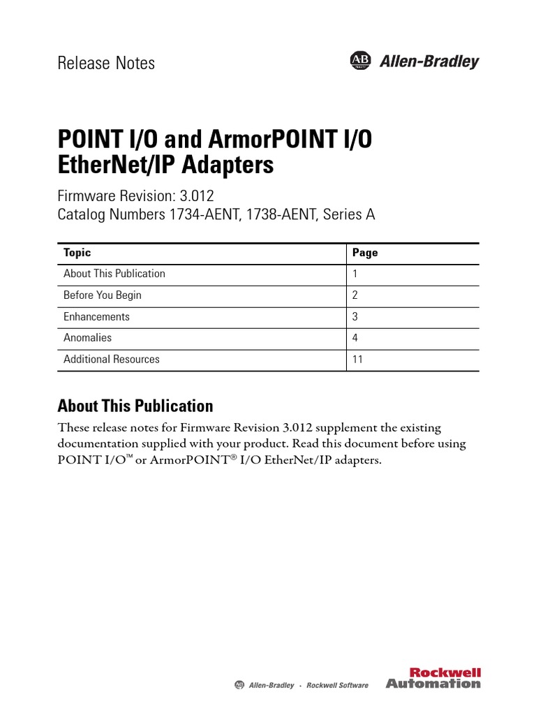 Point I/O and Armorpoint I/O Ethernet/Ip Adapters: Release Notes | PDF ...