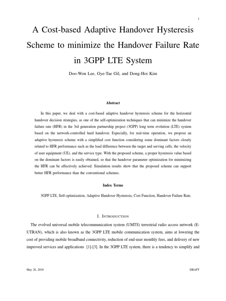 A Cost-Based Adaptive Handover Hysteresis Scheme To Minimize The ...