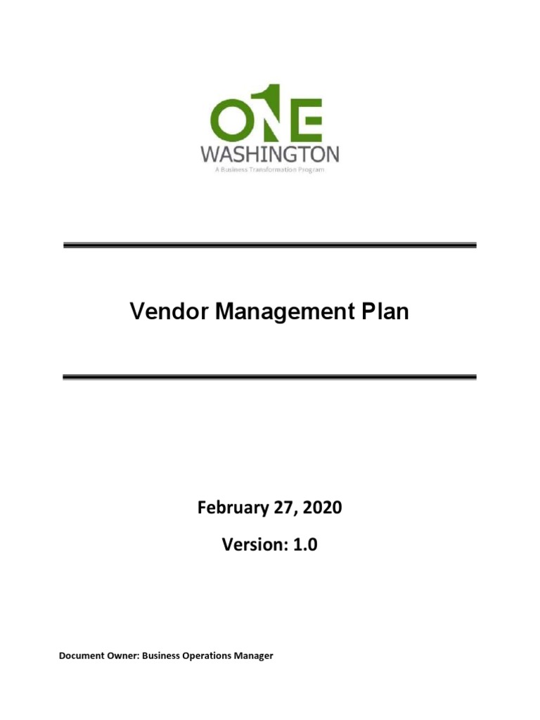 Vendor Management Plan Overview | PDF