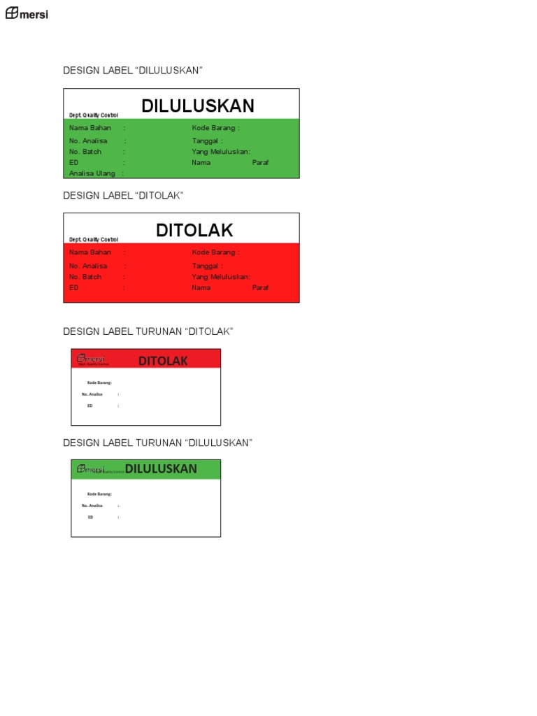 Label QC: Diterima & Ditolak | PDF | Seni