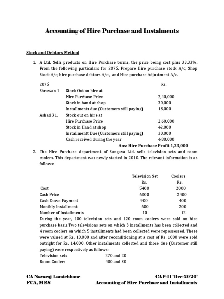 Hire Purchase Accounting Methods Explained | PDF | Repossession | Interest