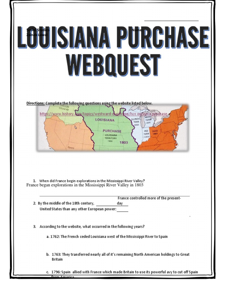 Louisiana Purchase Webquest | PDF | Louisiana Purchase | The United States
