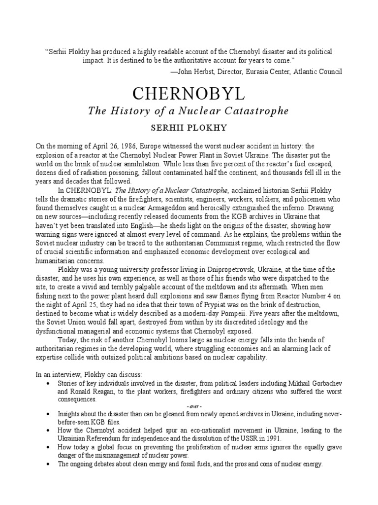 CHERNOBYL The History of A Nuclear Catastrophe | PDF | Chernobyl ...