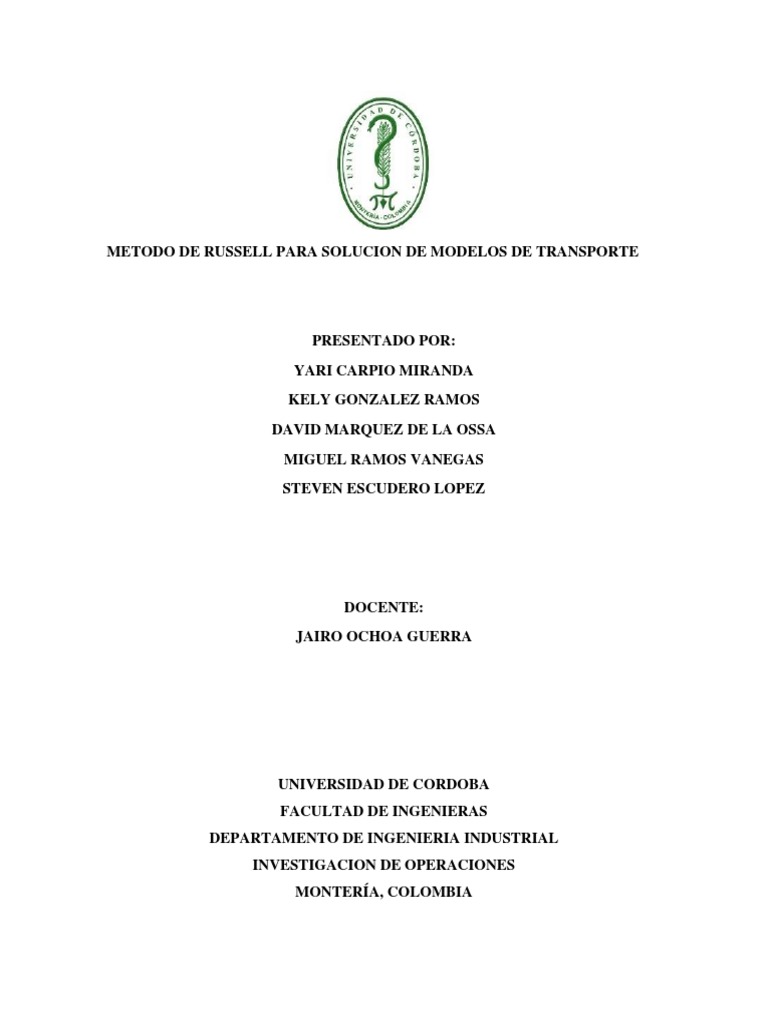 Metodo de Russell para Solucion de Modelos de Transporte | PDF