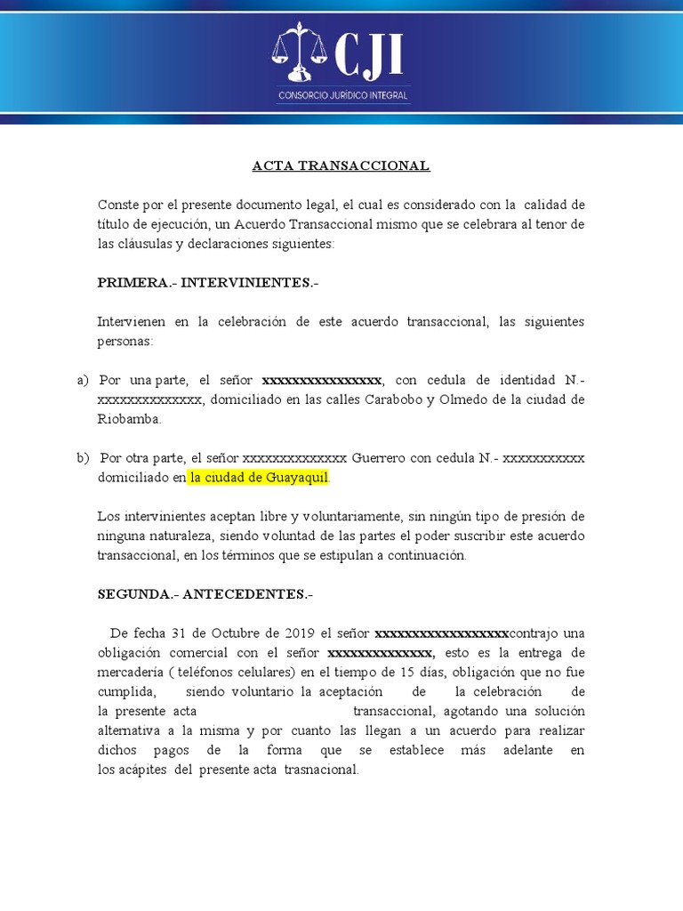 Modelo Acta Transaccional | PDF | Justicia | Crimen y violencia