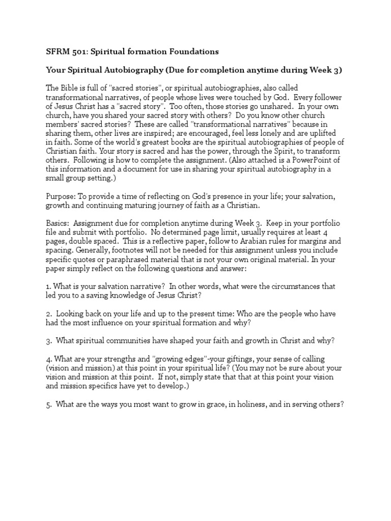Spiritual Autobiography Guidelines | PDF