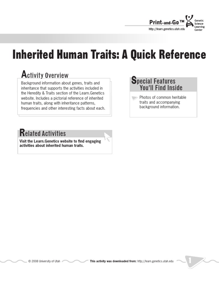 Inherited Human Traits Quick Reference - Public | PDF | Heredity | Allele