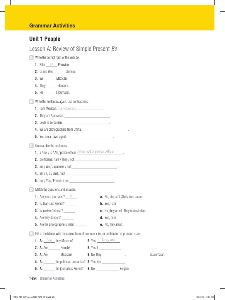 Simple Present Be: Unit 1 Review | PDF | Linguistic Typology ...