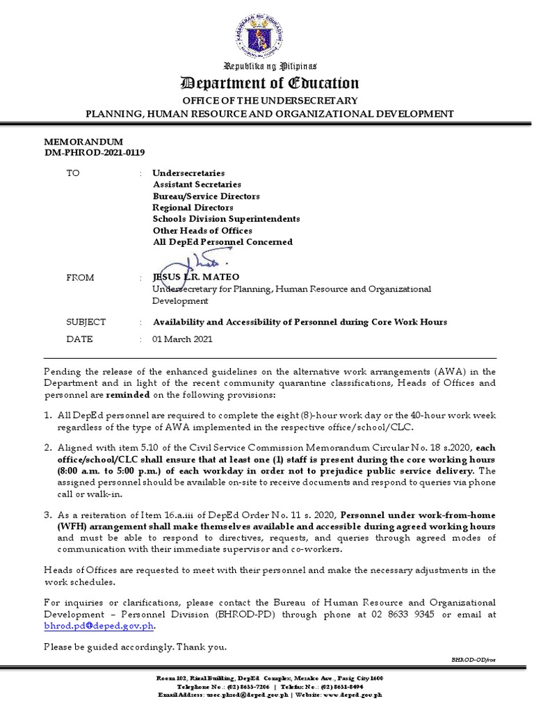 (DM PHROD 2021 0119) Memo Core Work Hrs | PDF | Business