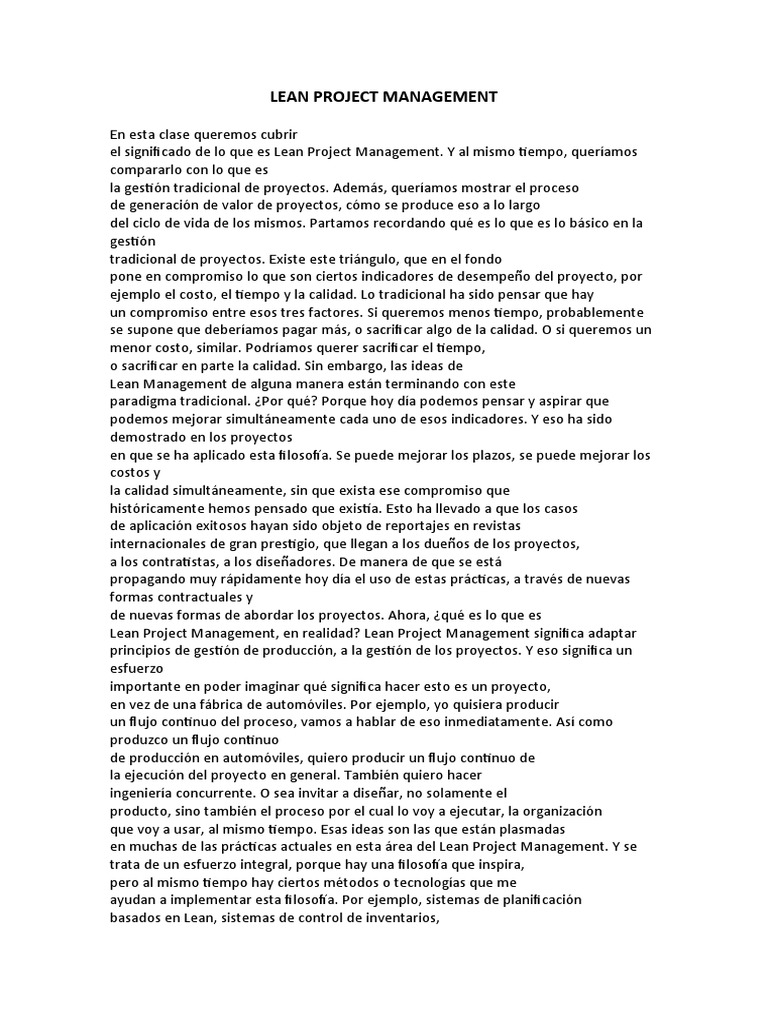 Lean Project Management | PDF | Lean Manufacturing | Gestión de proyectos