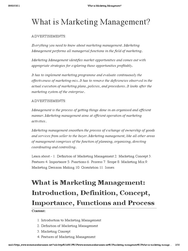 What Is Marketing Management | PDF | Marketing | Sales