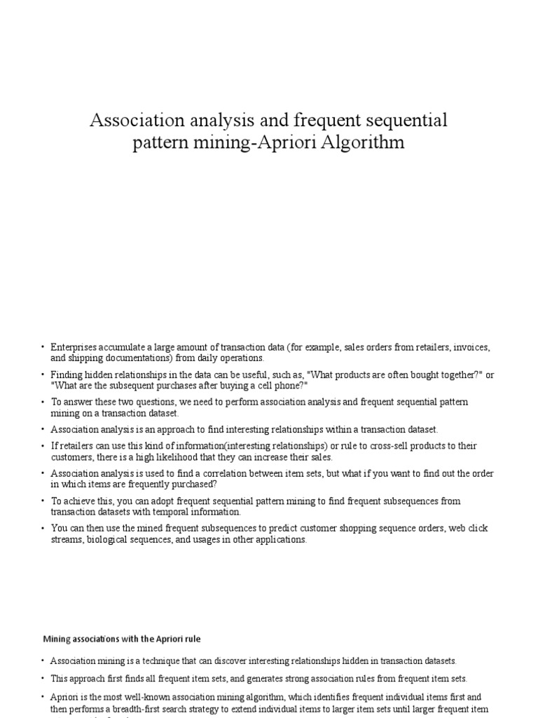 Association Analysis And Frequent Sequential Pattern Mining Apriori Algorithm Pdf Applied