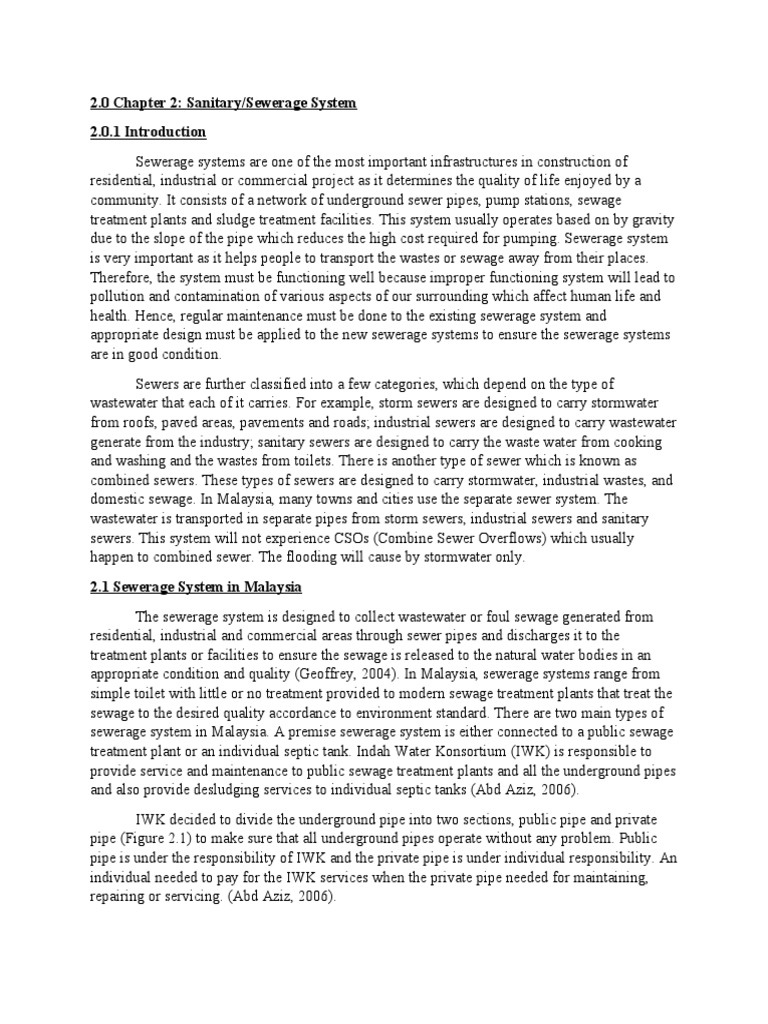 2.0 Chapter 2: Sanitary/Sewerage System | PDF