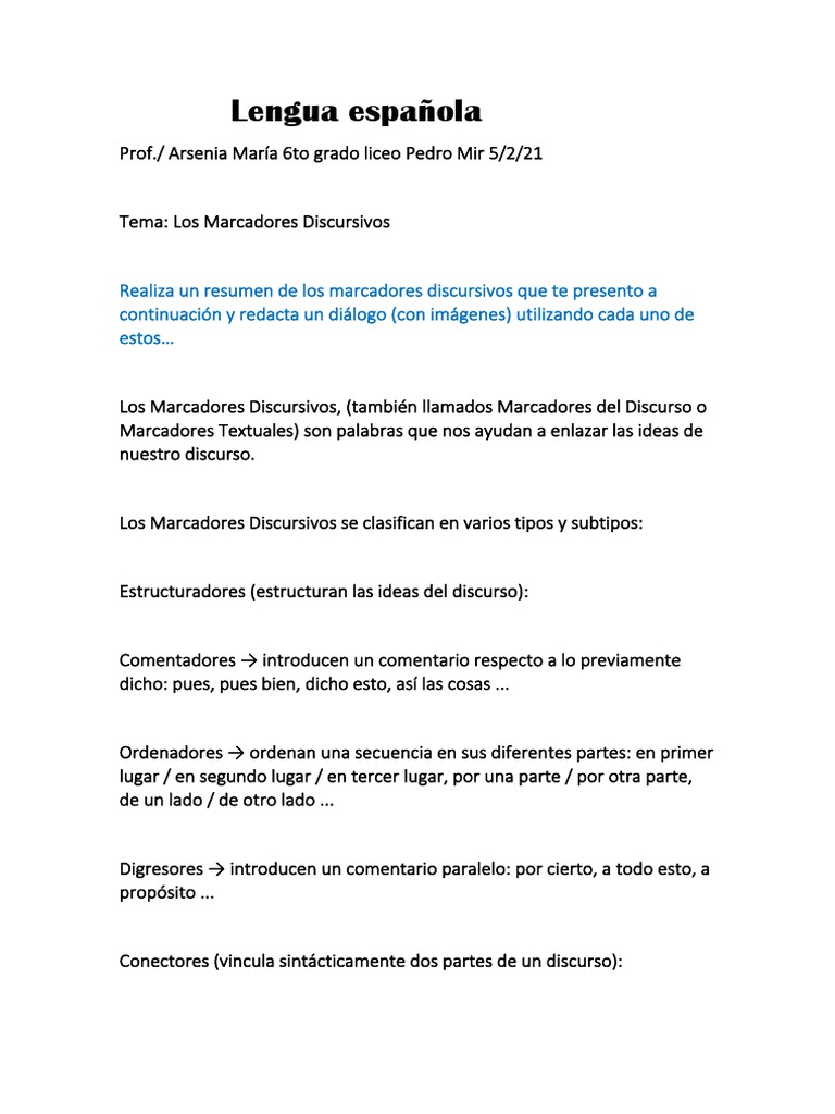 Marcadores Discursivos en Español | PDF | Artes del Lenguaje y ...