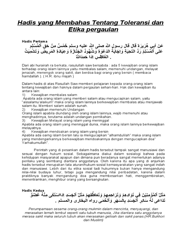 Hadis Yang Membahas Tentang Toleransi Dan Etika Pergaulan | PDF
