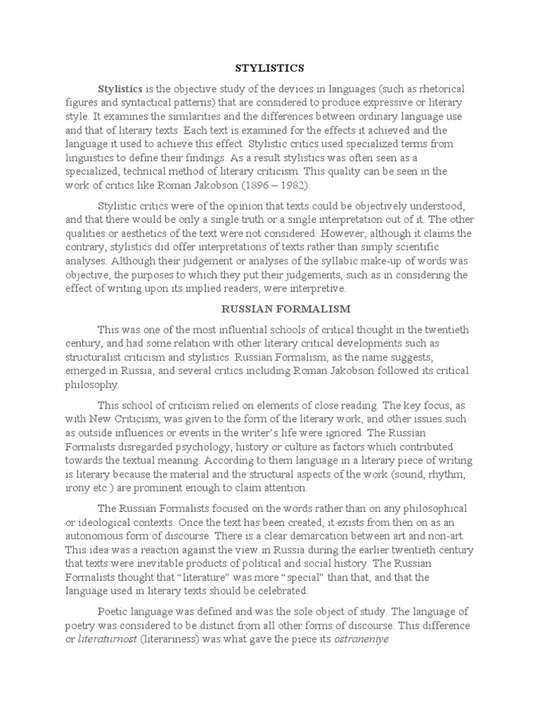 STYLISTICS, Russian Formalism | PDF | Poetry | Human Communication