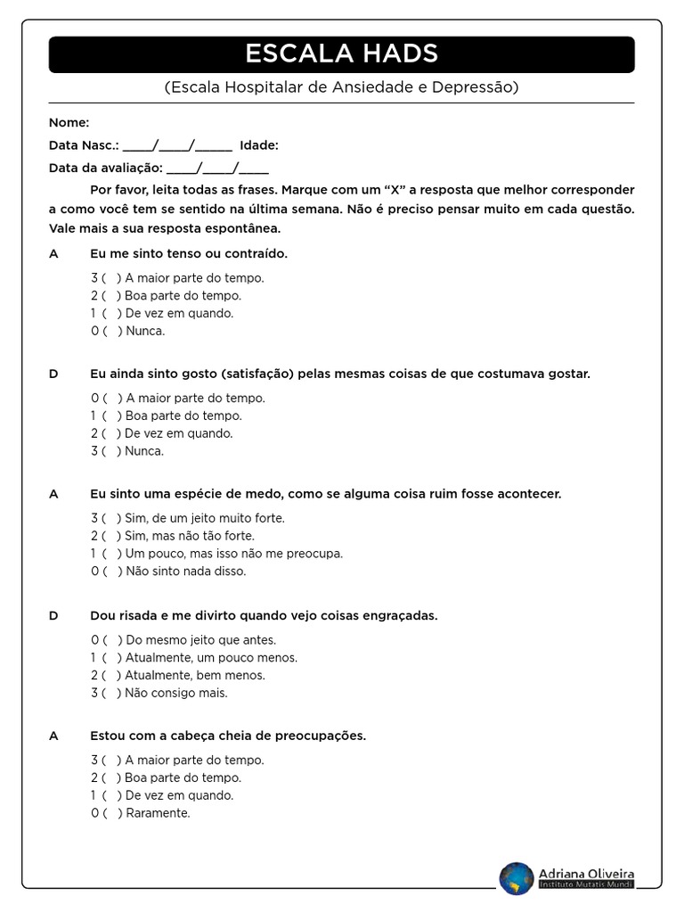 Avaliação de ansiedade e depressão através da Escala Hospitalar de ...