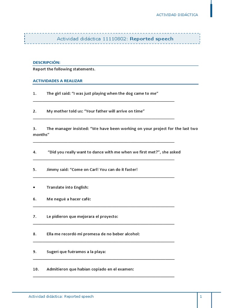 ACD - 11110802 - Reported Speech | PDF | Self-Improvement