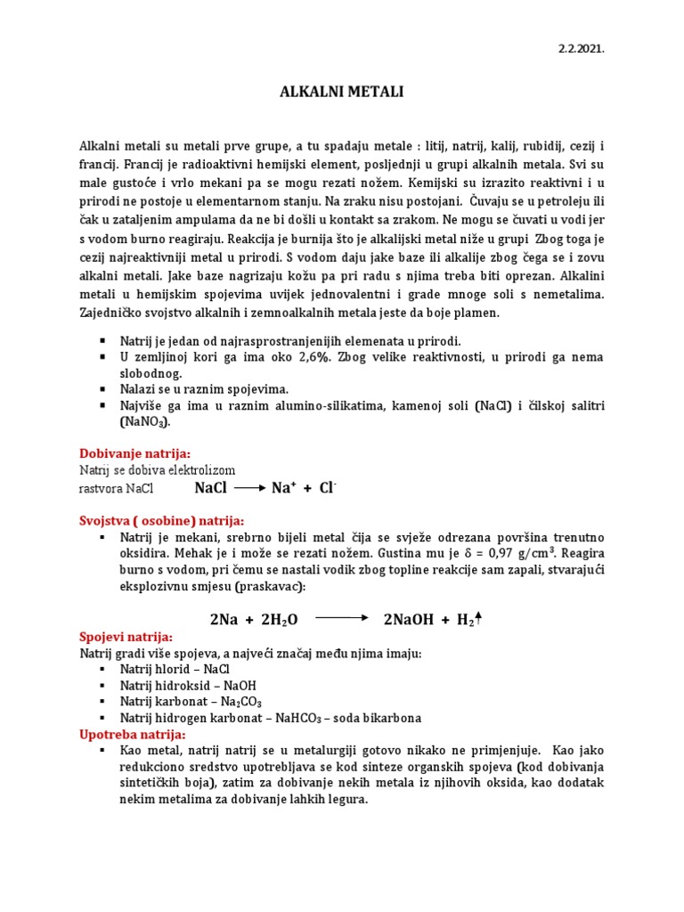 Alkalni Metali | PDF