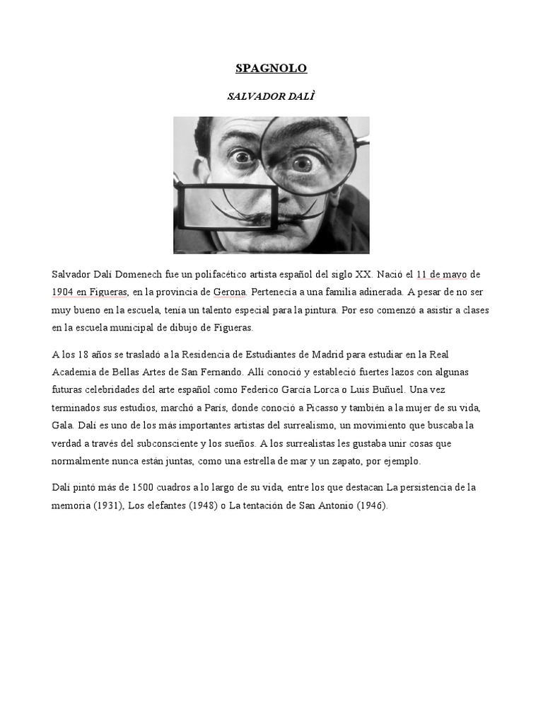 Spagnolo - Salvador Dalì | PDF | Salvador Dalí | Surrealismo
