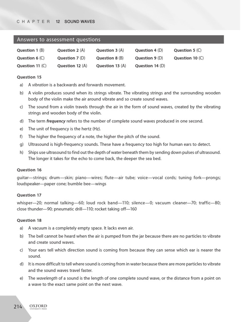 Answers To Assessment Questions: 12 Sound Waves | PDF | Sound | Wavelength