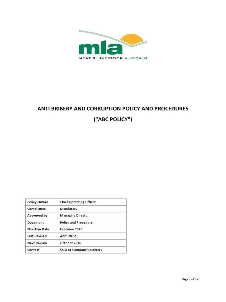 ABC Anti-Bribery Policy Overview | PDF | Bribery | Corruption