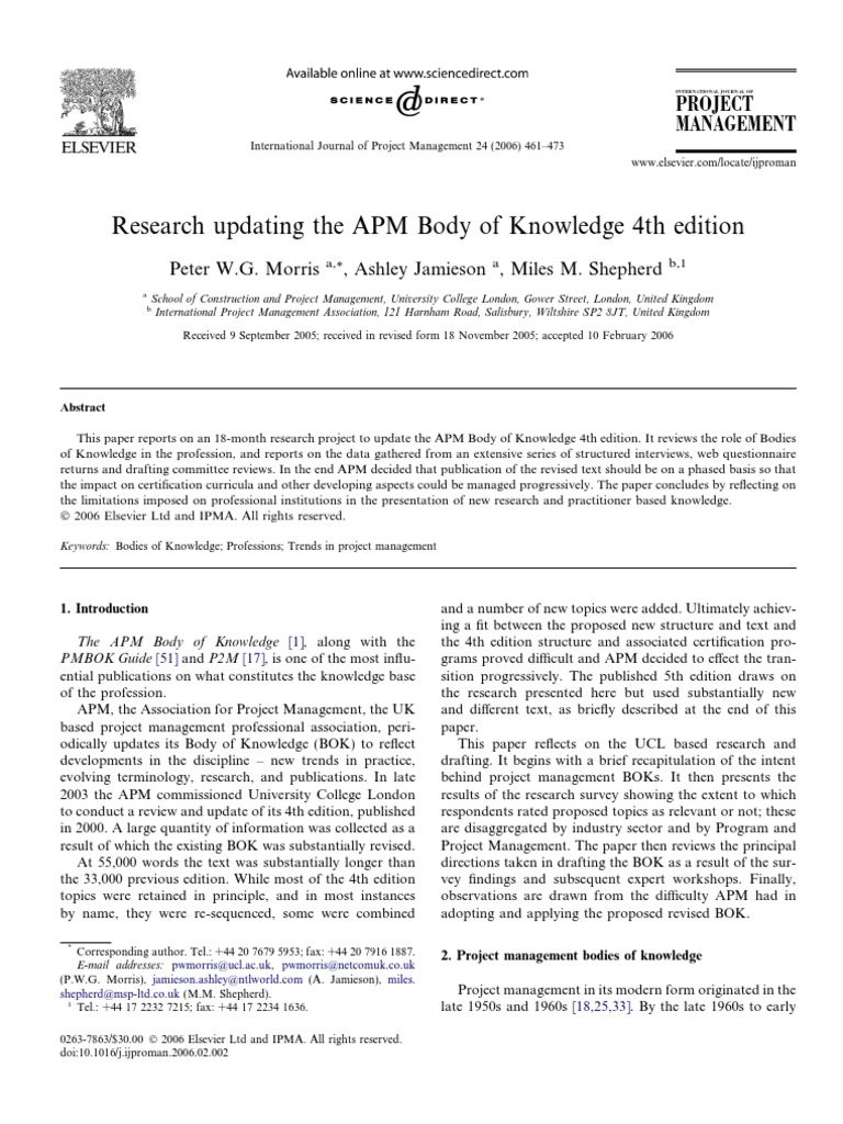 Research Updating The APM Body of Knowledge 4th Edition: Project ...
