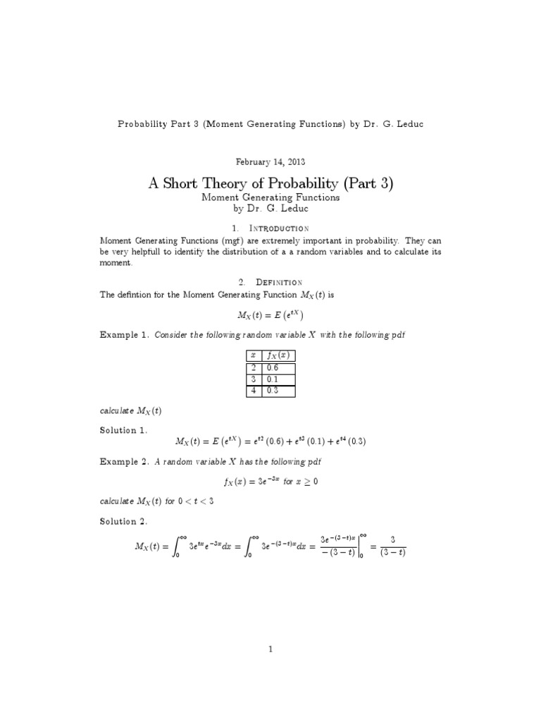 1 - A Short Theory of Probability (Part 3) | Download Free PDF | Probability Density Function ...