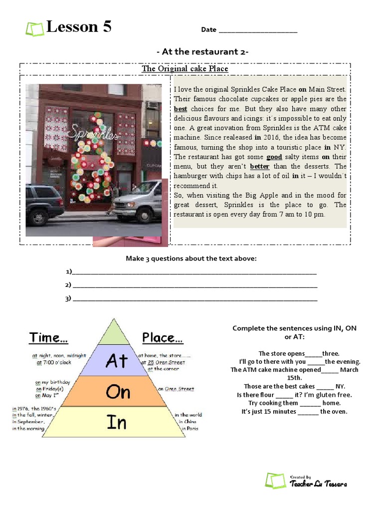 Lesson 5: - at The Restaurant 2 | PDF | Fast Food | Food And Drink ...