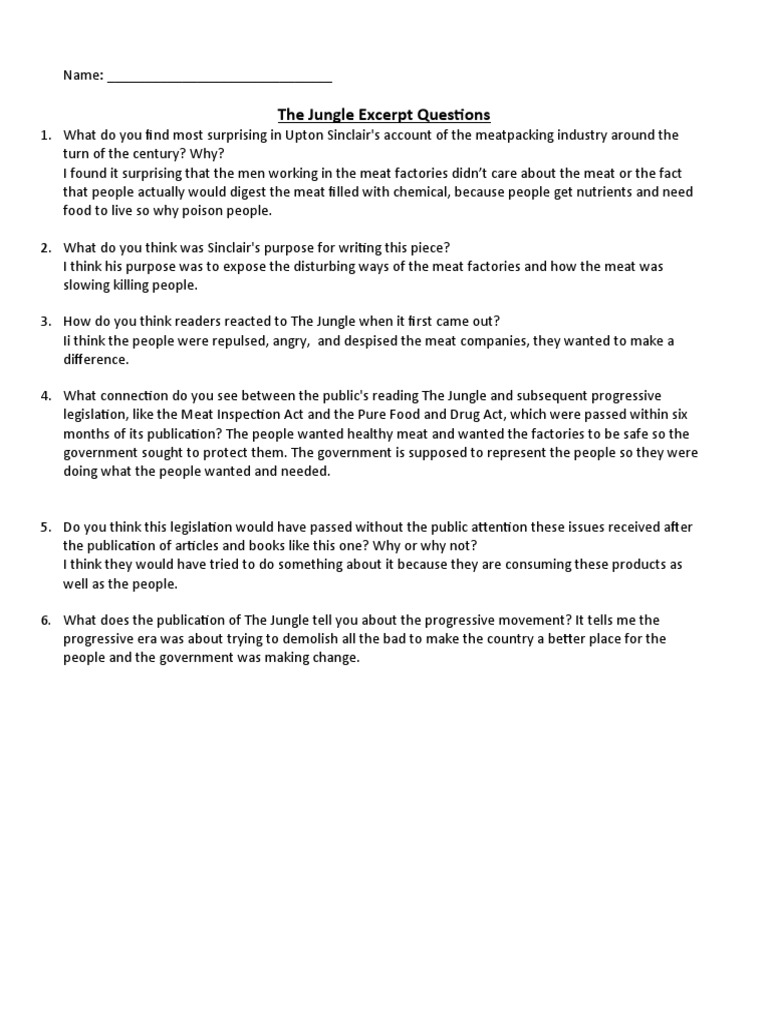 The Jungle Excerpt Questions