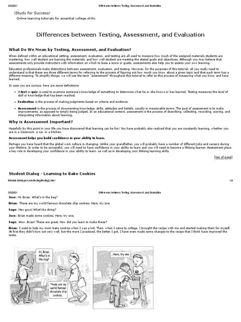 Differences Between Testing, Assessment, and Evaluation | PDF ...