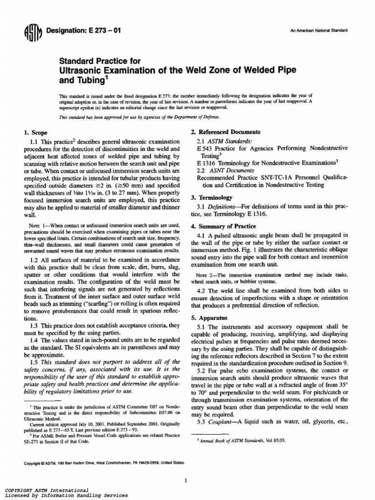 Astm E273 | PDF | Nondestructive Testing | Pipe (Fluid Conveyance)
