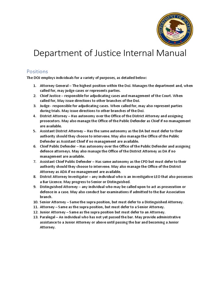 DOJ Internal Manual Overview | PDF | District Attorney | United States ...