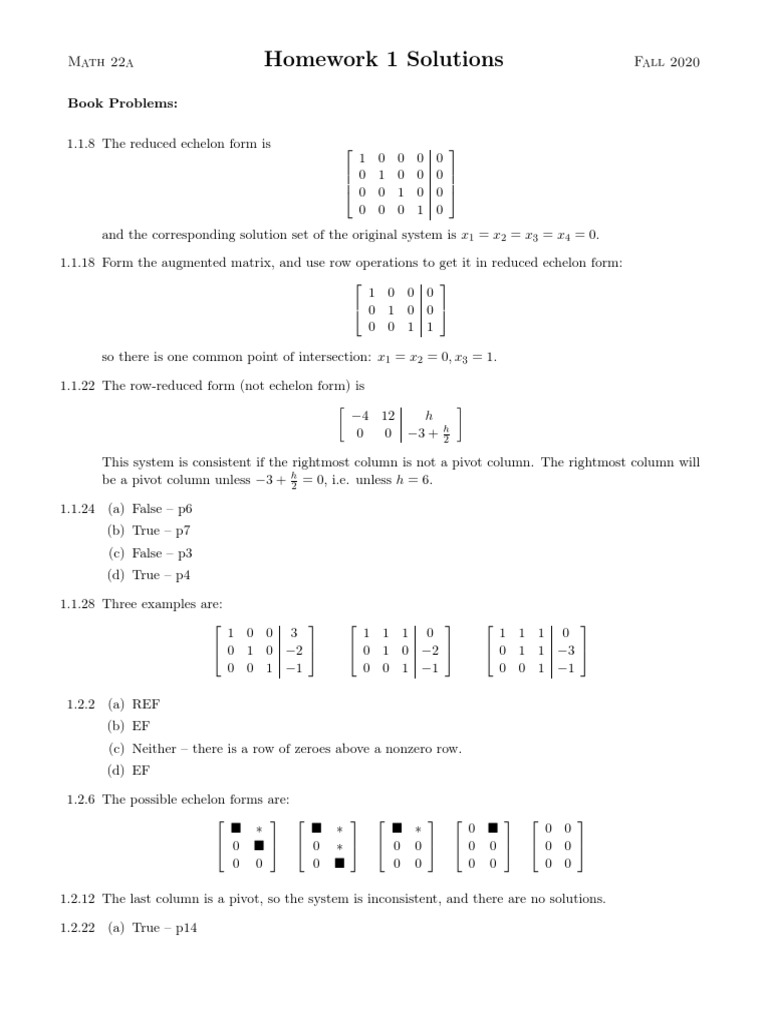 Solutions to Homework 1 Problems on Systems of Linear Equations and ...