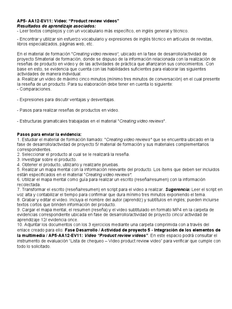 AP5-AA10-EV11 Video Product Review Videos | PDF | Cognición | Comunicación