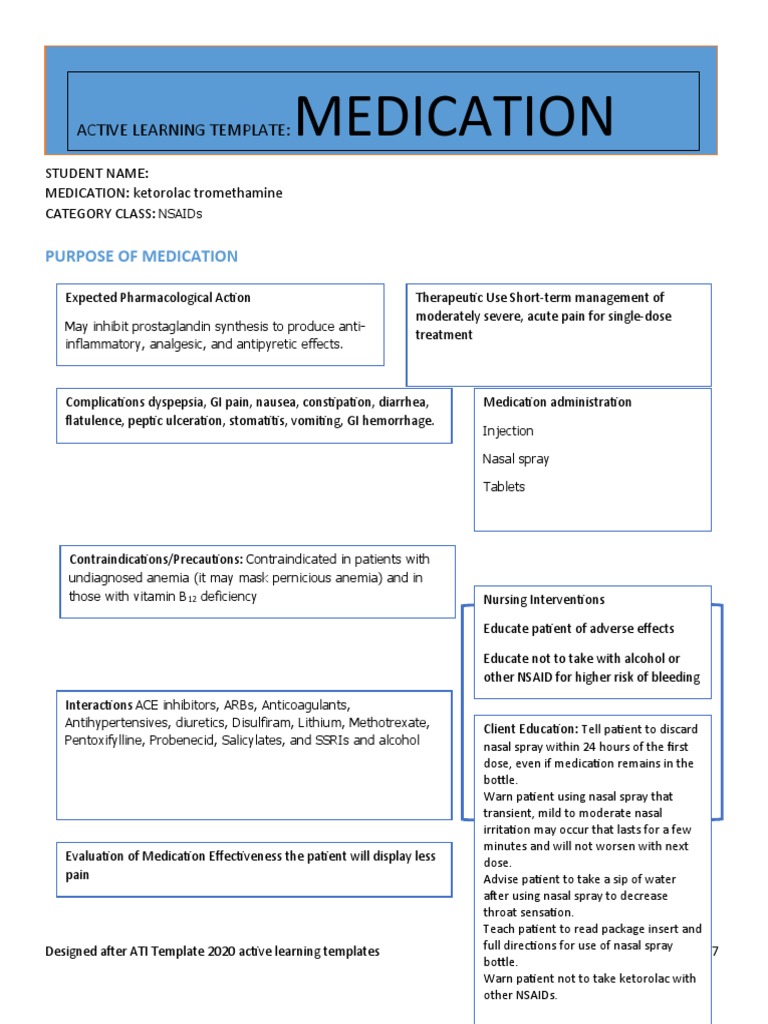 Ketorolac Medication Overview Template | PDF | Nonsteroidal Anti ...