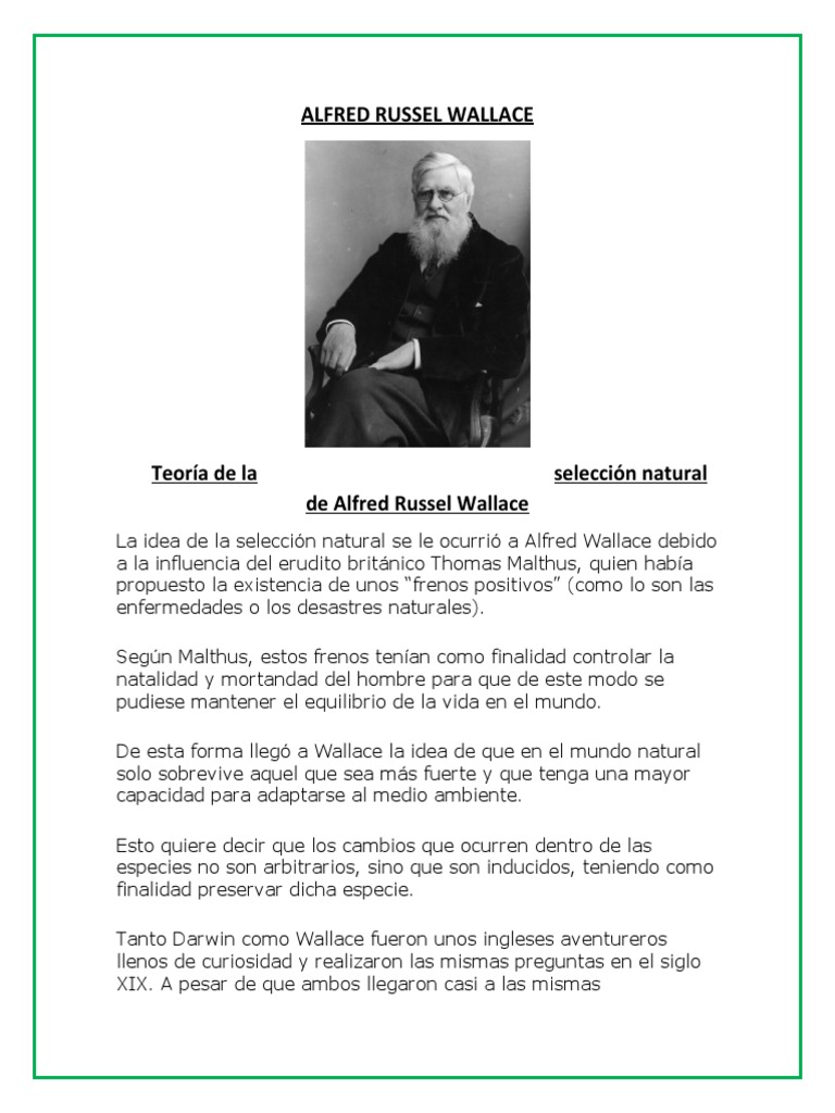 Teoria ALFRED RUSSEL WALLACE | PDF | Alfred Russel Wallace | Charles Darwin