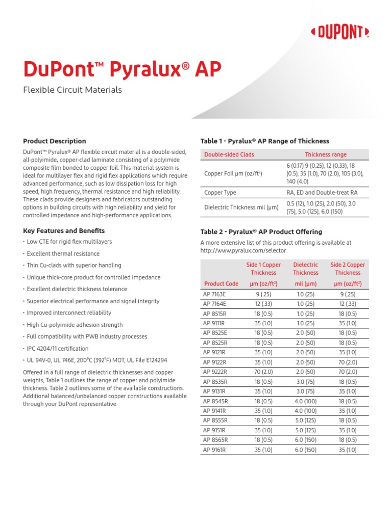 DuPont - Pyralux AP Series 2 - Catalogue | PDF | Packaging And Labeling ...