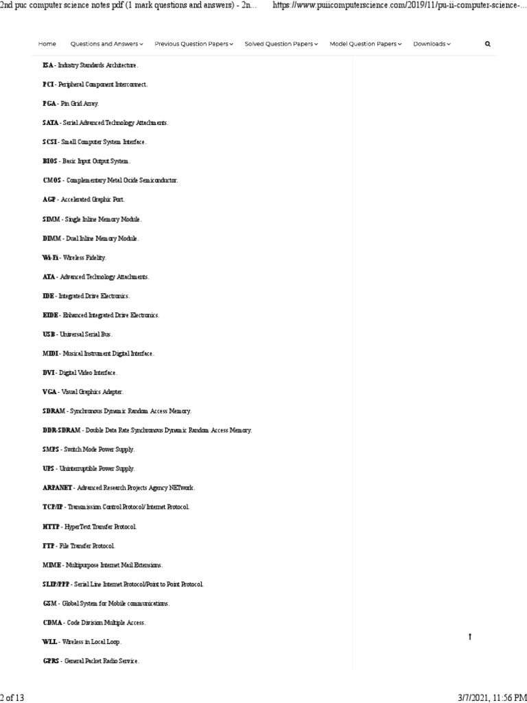 2nd Puc Computer Science Notes PDF (1 Mark Questions and Answers) - 2nd ...