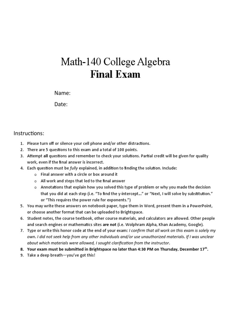 Math - 140 Final Exam | PDF | Test (Assessment) | Equations