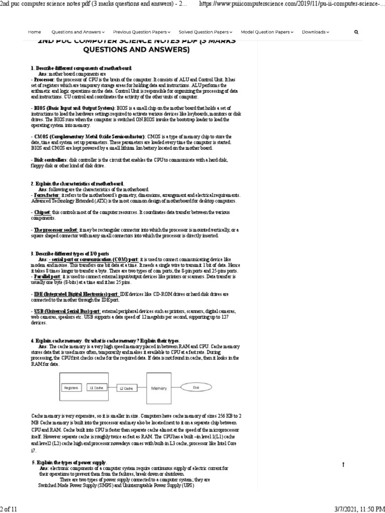 2nd Puc Computer Science Notes PDF (3 Marks Questions and Answers ...