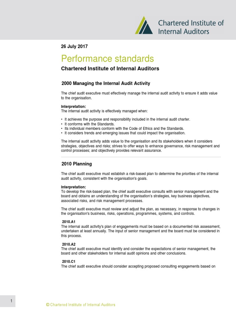 Performance Standards: Chartered Institute of Internal Auditors | PDF ...